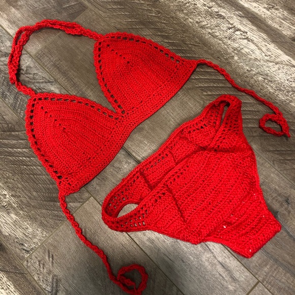 Swim | Nwt Red Crochet Bikini Ml Set Mix And Match Crochet Red Low Rise ...